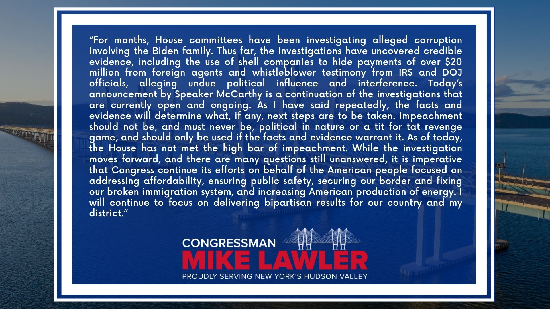 REP. LAWLER RELEASES STATEMENT ON IMPEACHMENT INQUIRY | Congressman Mike Lawler