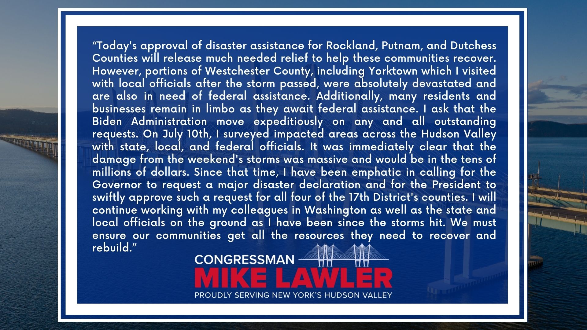 REP. LAWLER ANNOUNCES MAJOR DISASTER DECLARATION SECURED FOR ROCKLAND ...