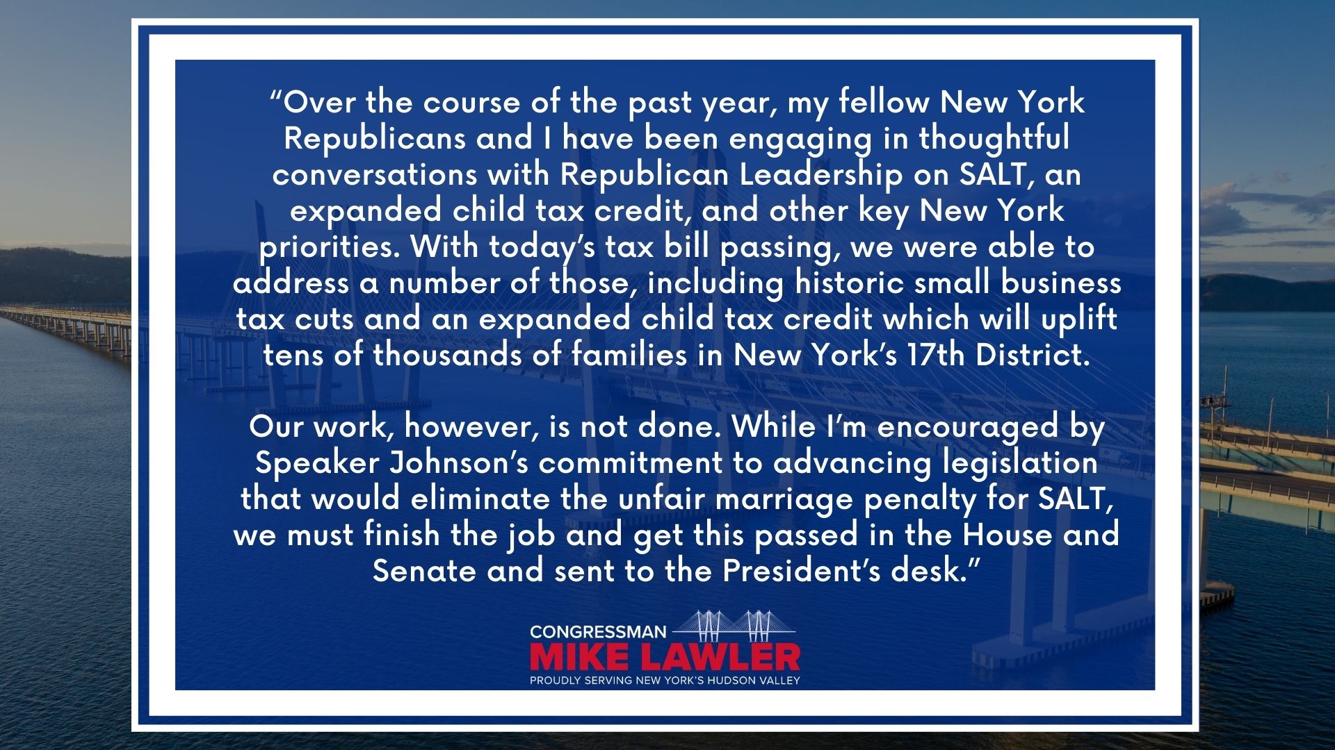 CONGRESSMAN LAWLER RELEASES STATEMENT FOLLOWING PASSAGE OF THE TAX ...
