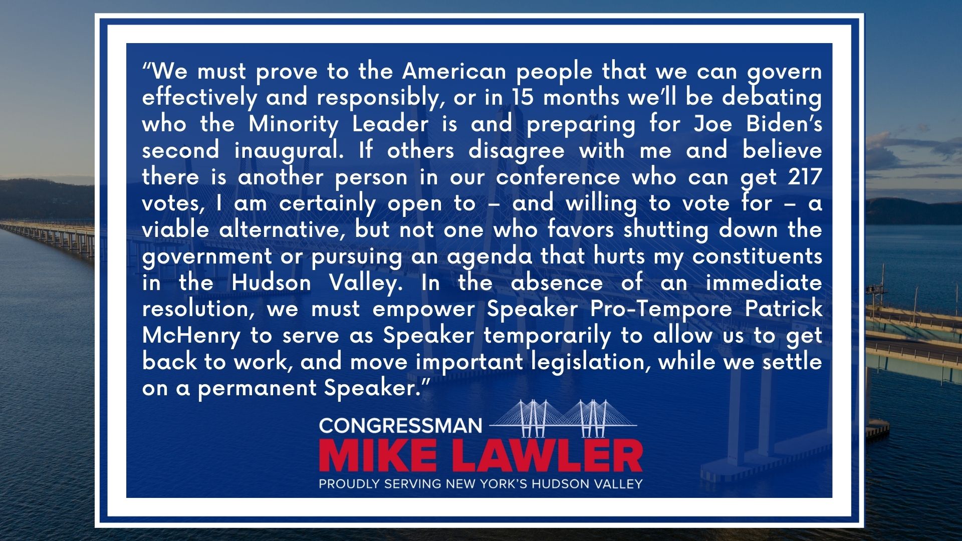 CONGRESSMAN MIKE LAWLER RELEASES A STATEMENT REGARDING THE SPEAKER ...