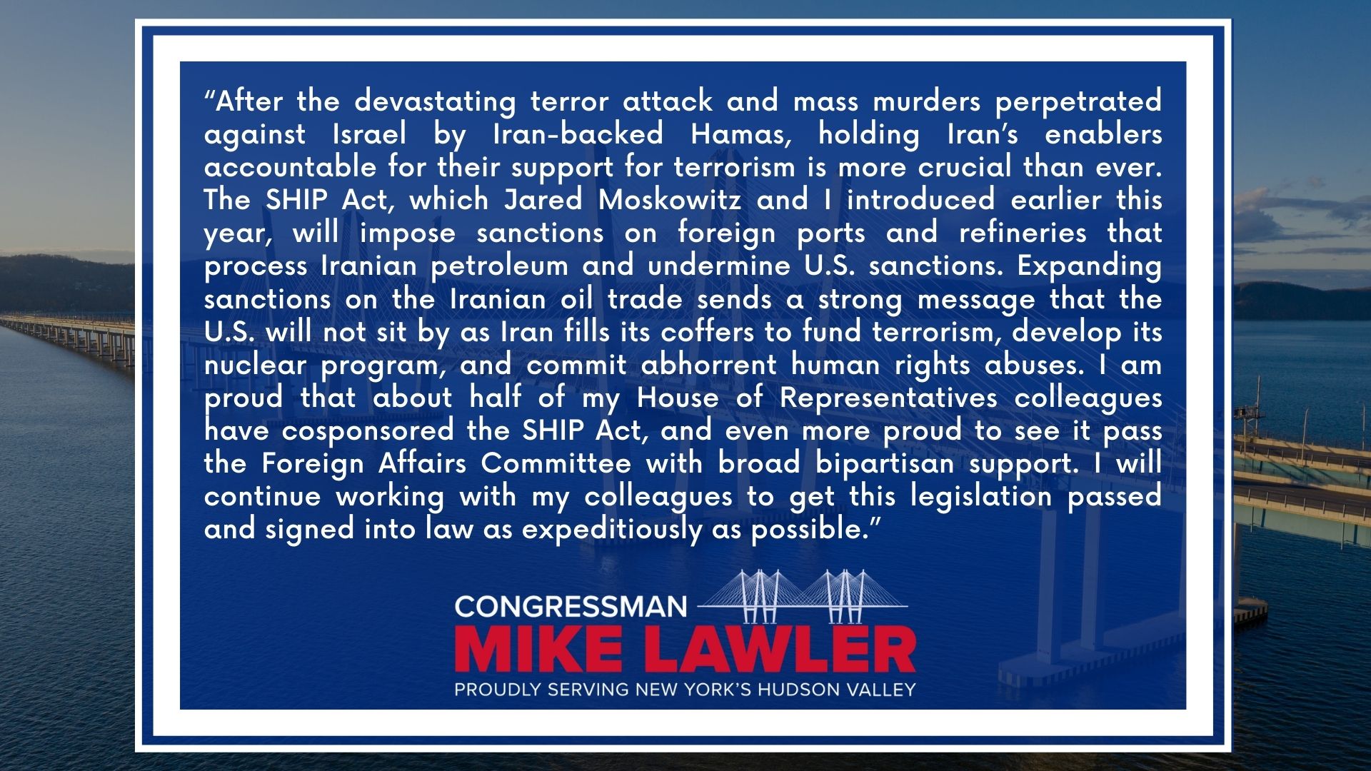 REP. LAWLER HERALDS PASSAGE OF SHIP ACT IN FOREIGN AFFAIRS COMMITTEE ...