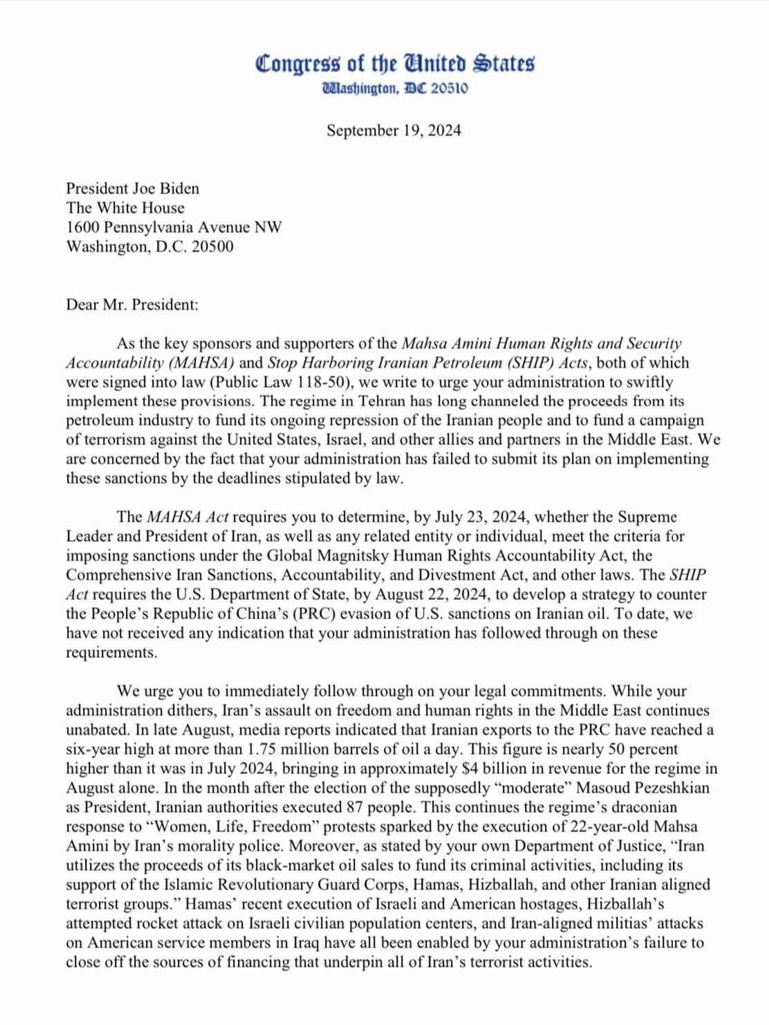 Representative Lawler Joins Colleagues in Sending Bicameral Letter to President Biden Urging ...