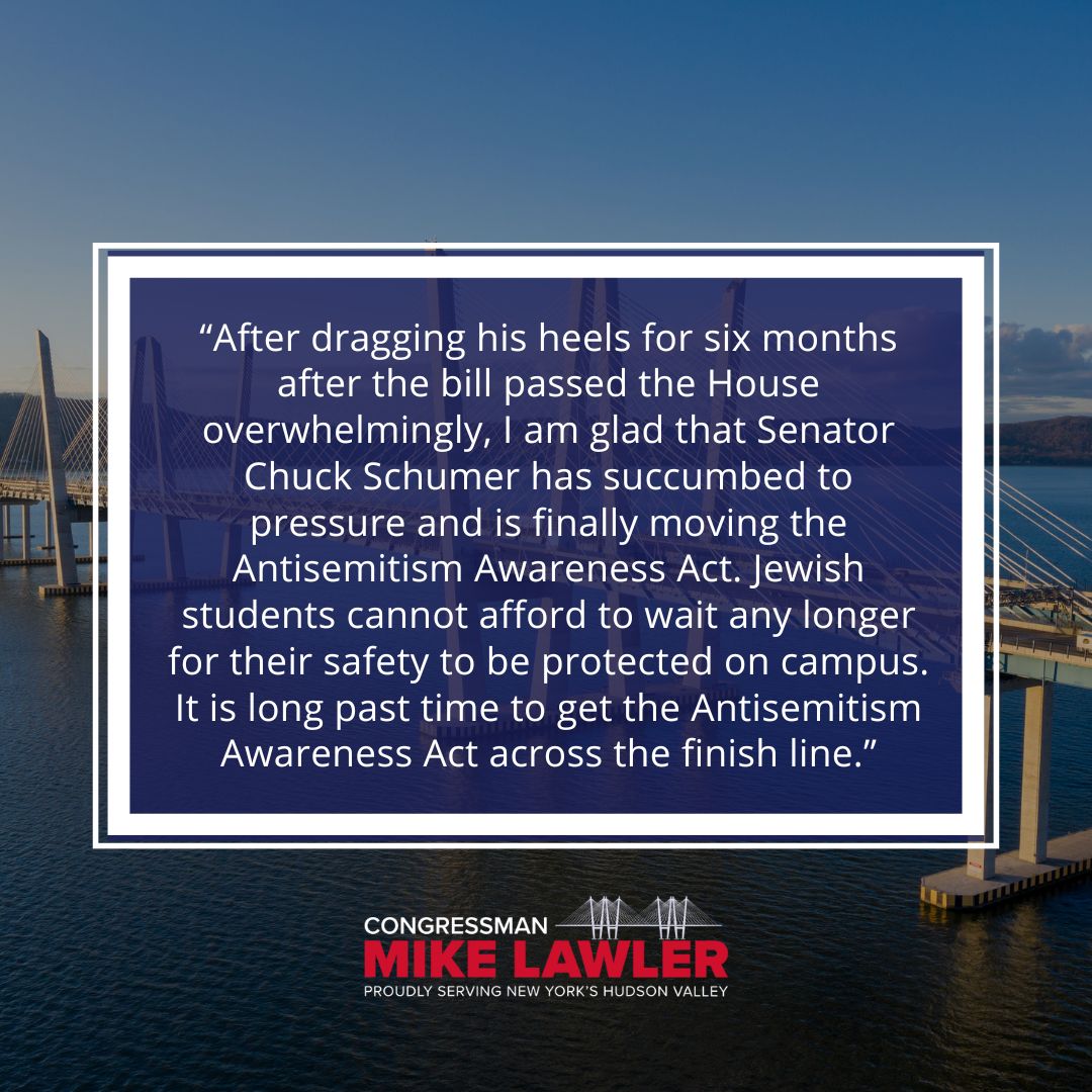 Congressman Mike Lawler Issues Statement On Senator Chuck Schumer Finally Moving the ...